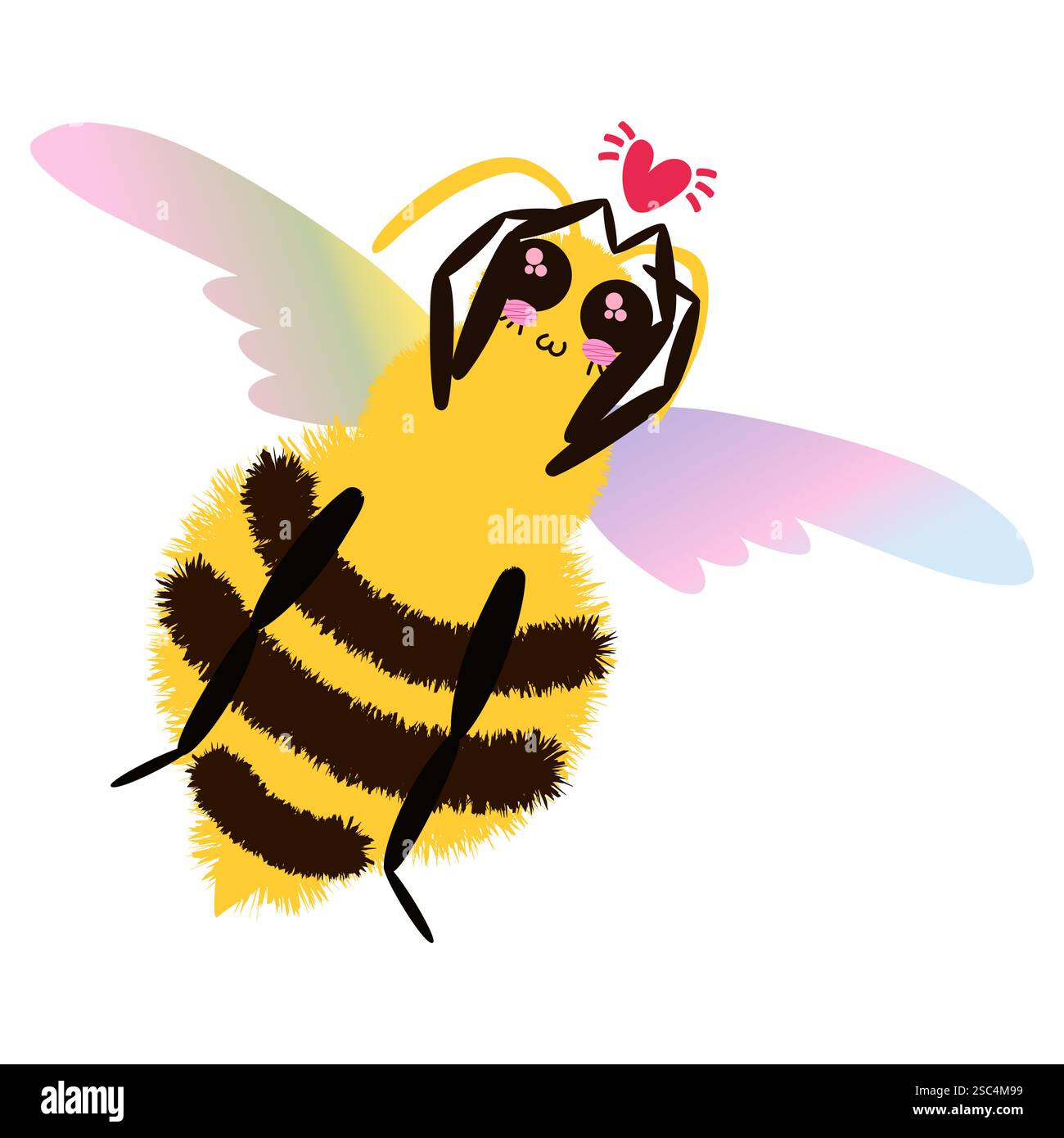 Adorable Bee character with rainbow-tinted wings with heart flying ...