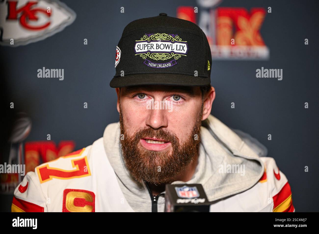 Kansas City Chiefs Tight End, Travis Kelce, during a media conference ...