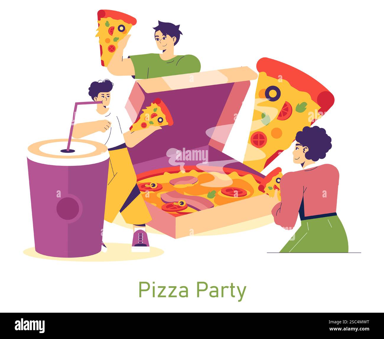 Pizza Party concept. A lively gathering featuring friends enjoying ...