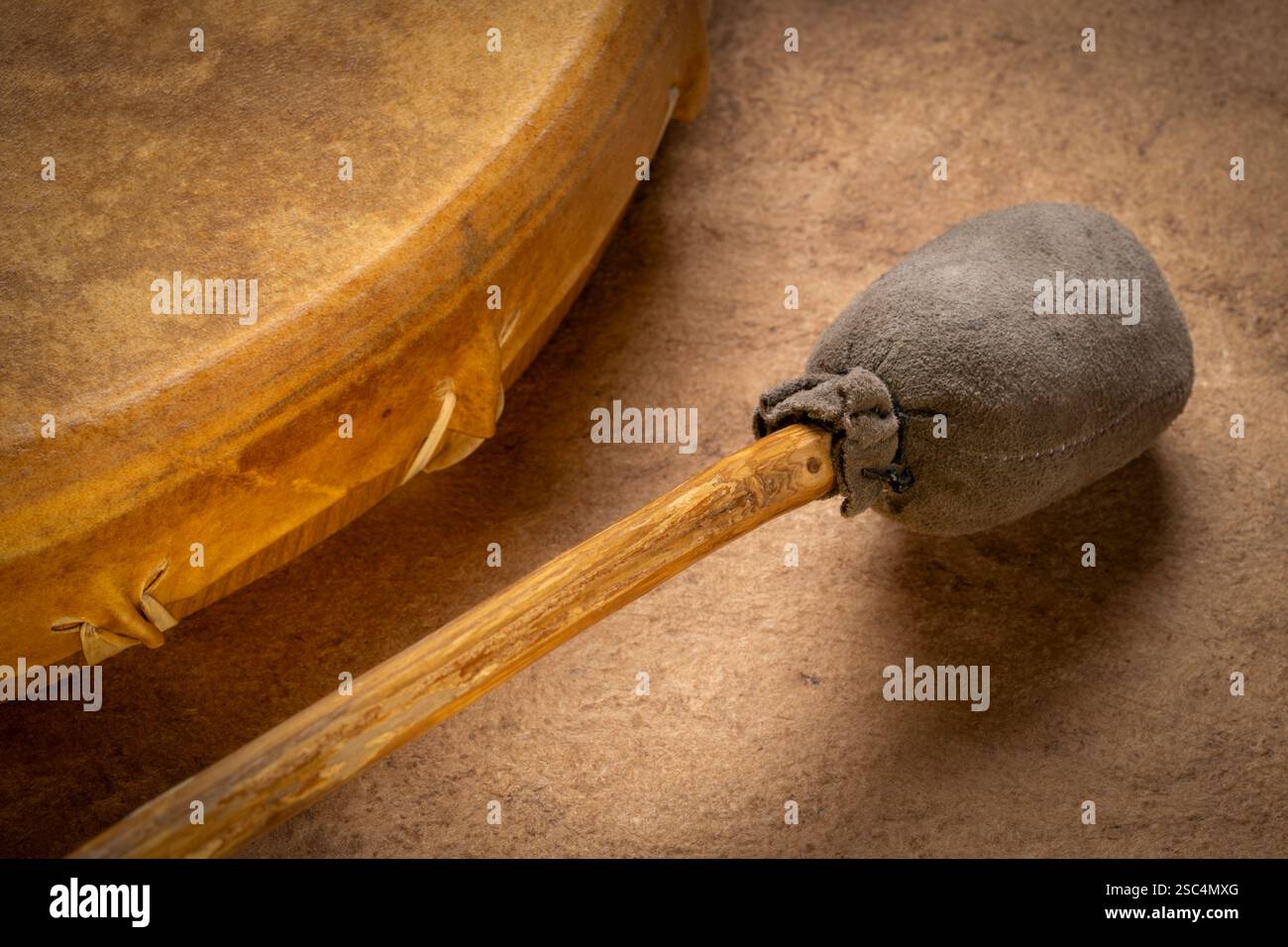 handmade, native American style, shaman frame drum covered by goat skin ...