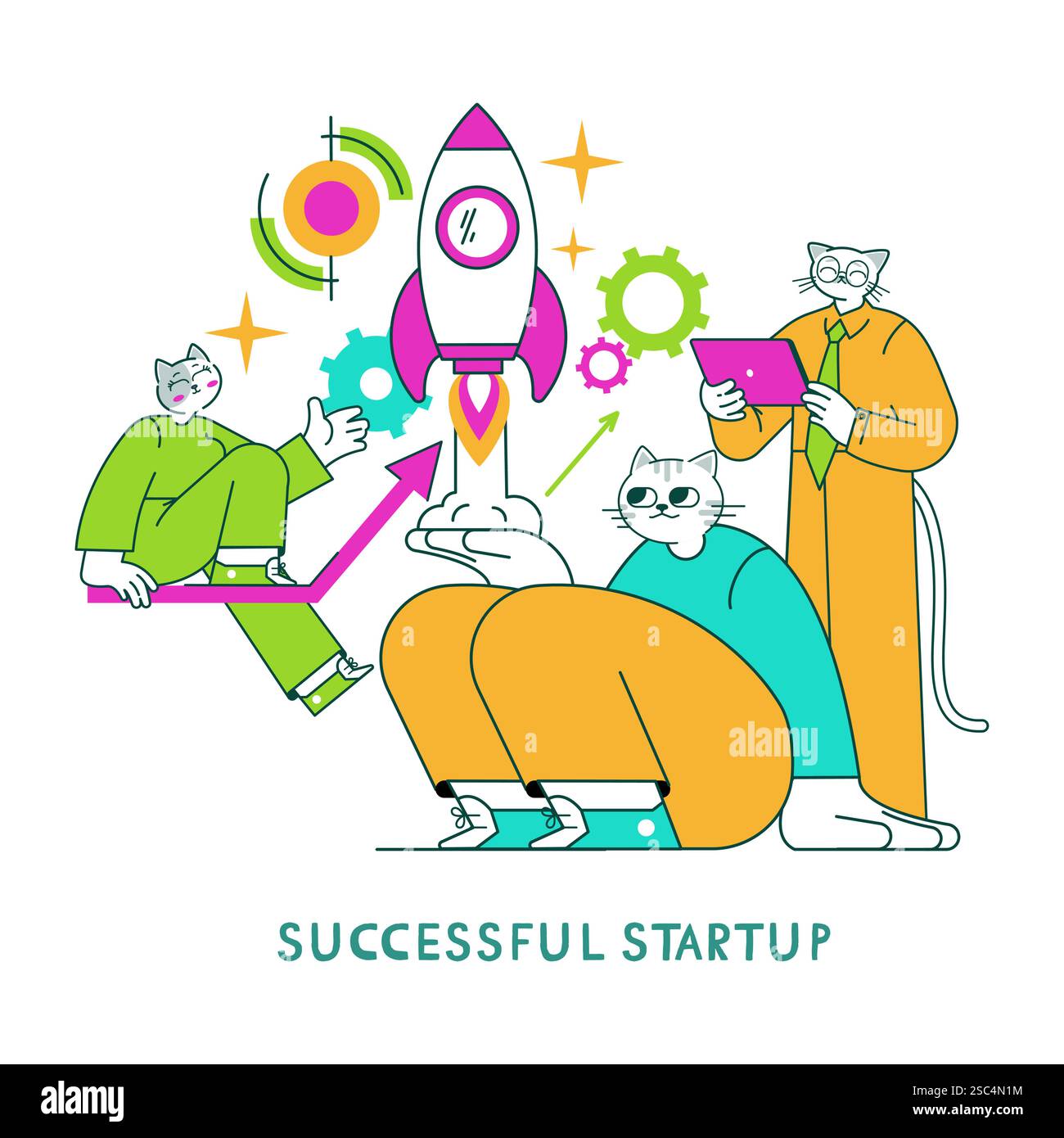 Successful startup illustration featuring teamwork and innovation ...
