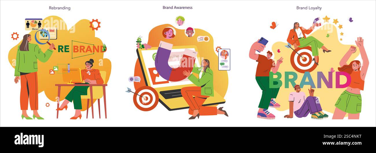 Rebranding set. Modern business strategies and consumer engagement ...