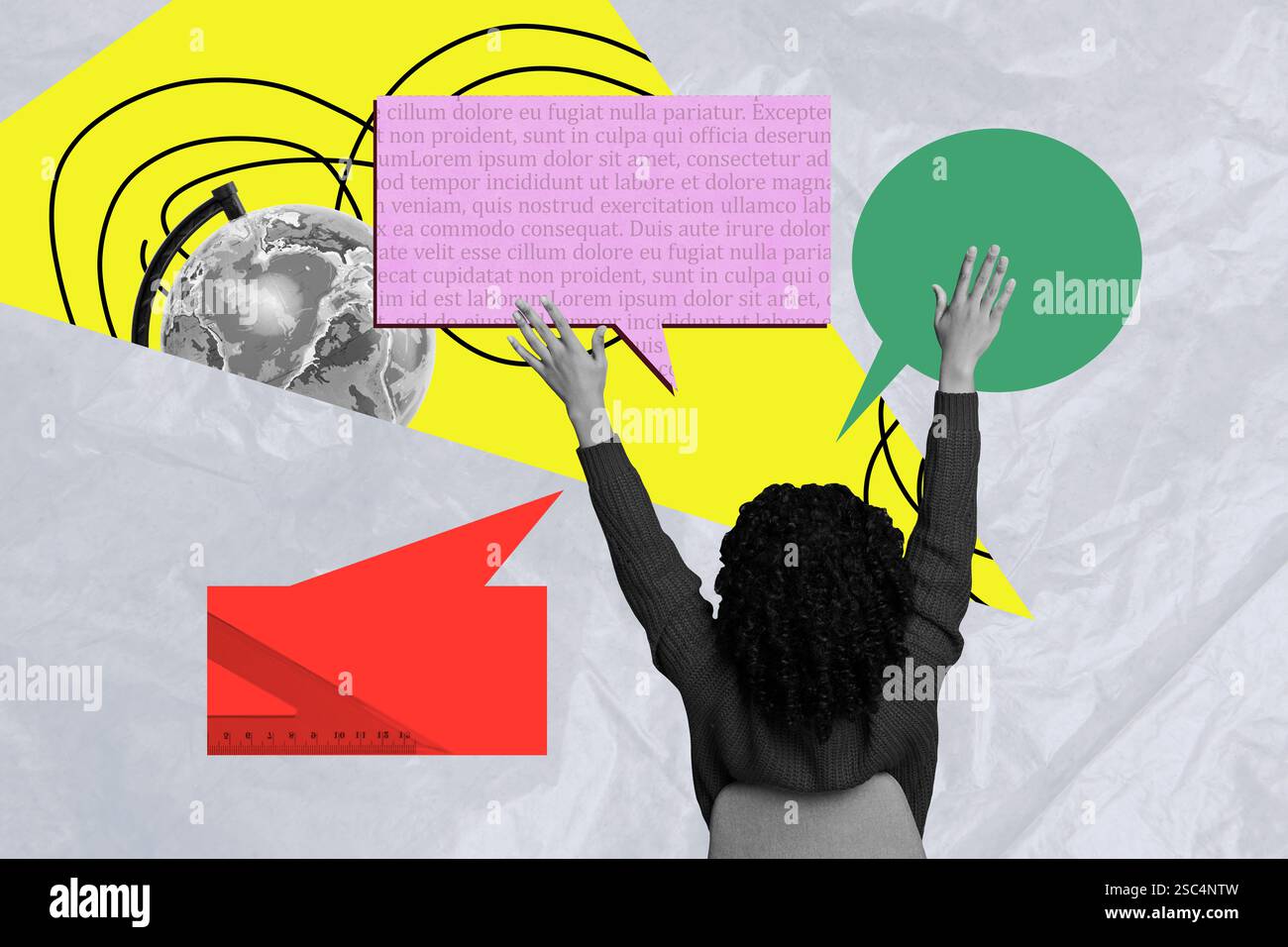 Sketch design trend artwork poster 3D photo collage of young woman ...