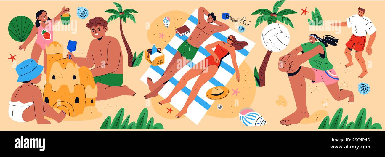Beach vacation illustration. A lively scene capturing the joy of summer ...