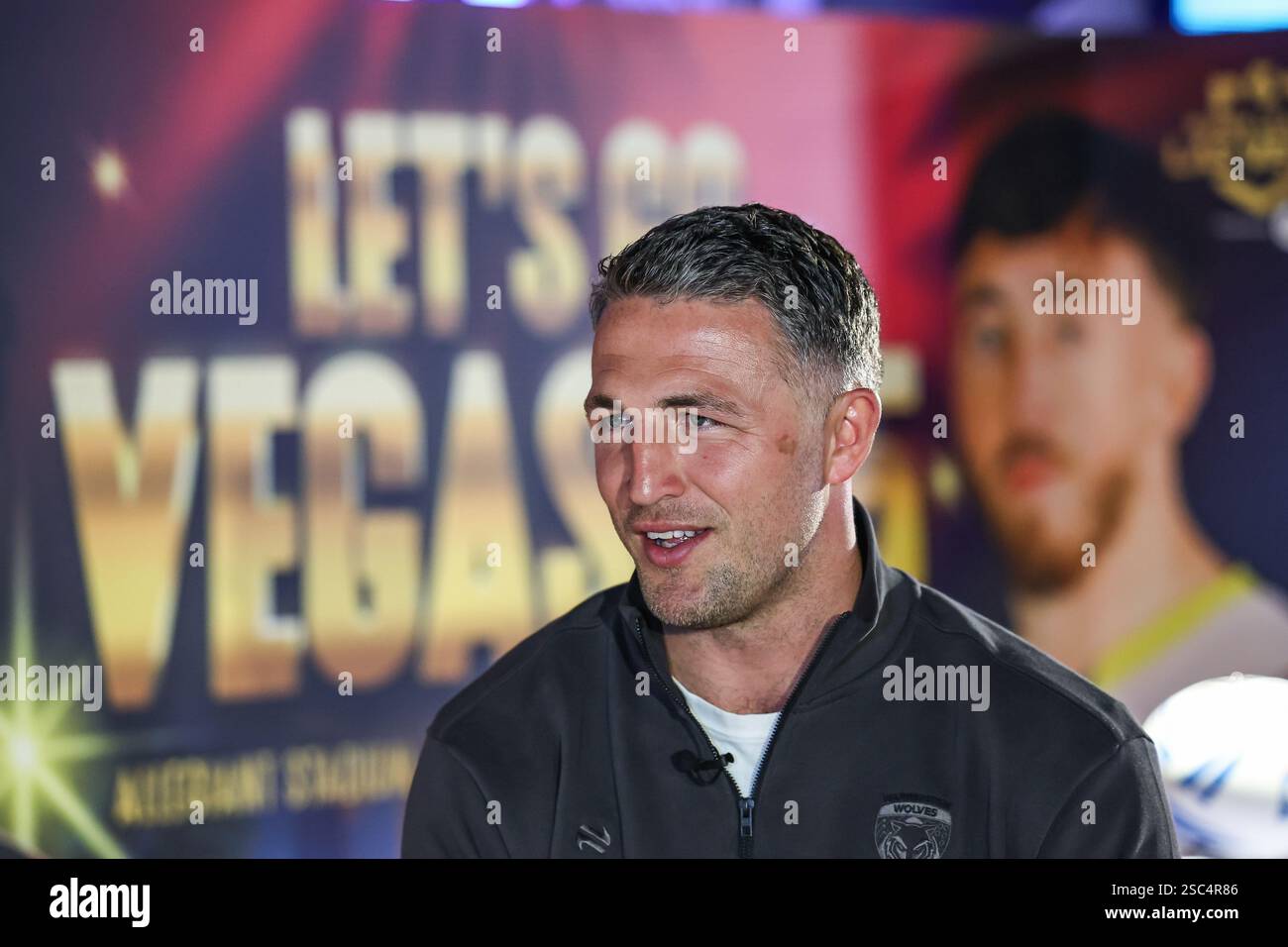 Sam Burgess Head Coach of Warrington Wolves being interviewed during ...