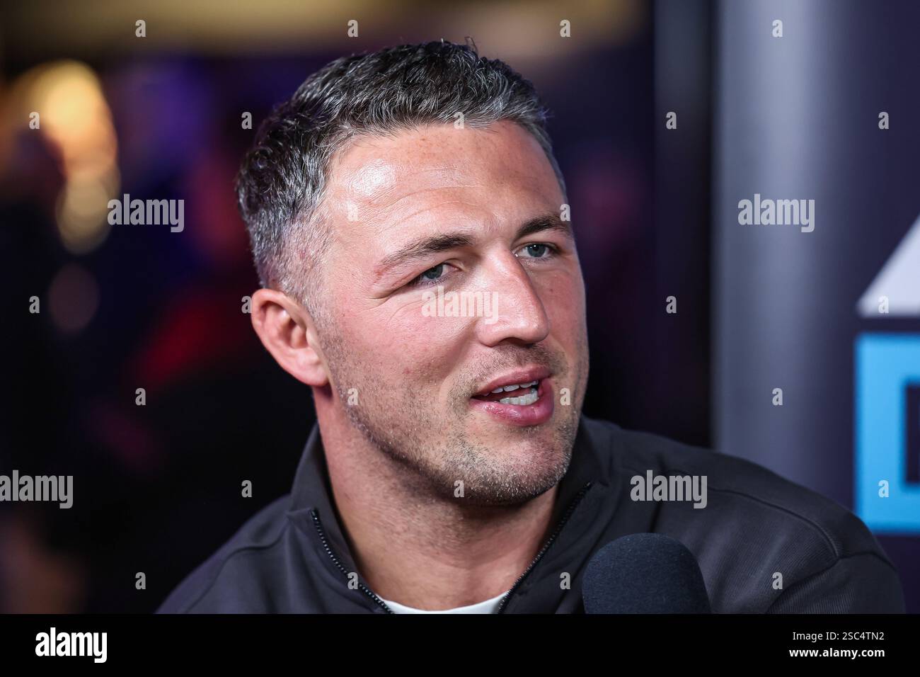 Sam Burgess Head Coach of Warrington Wolves being interviewed during ...