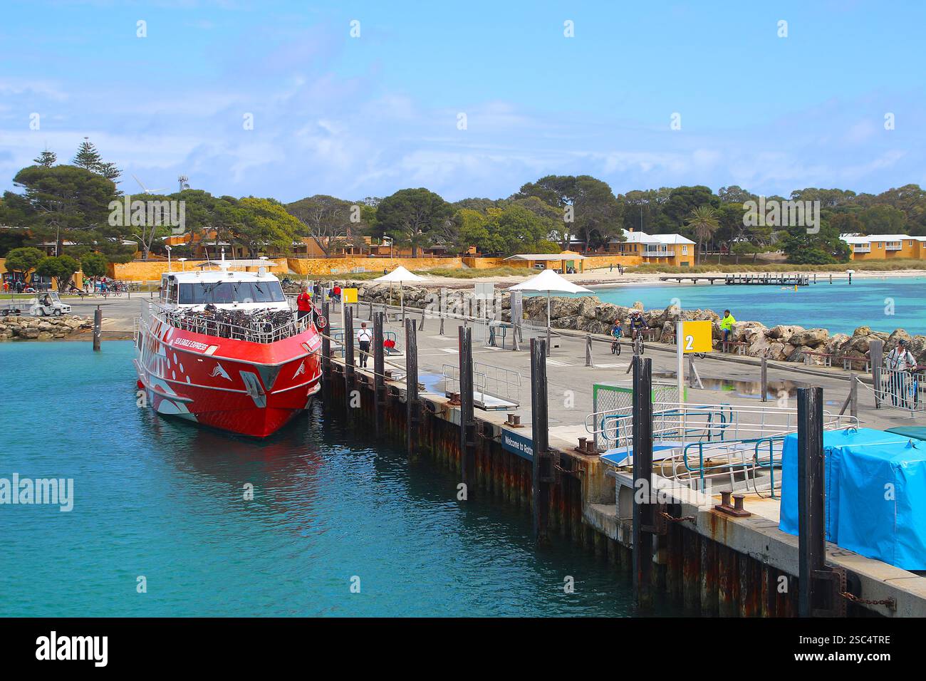 Ferry from Perth at jetty on Rottnest Island, Western Australia Stock ...