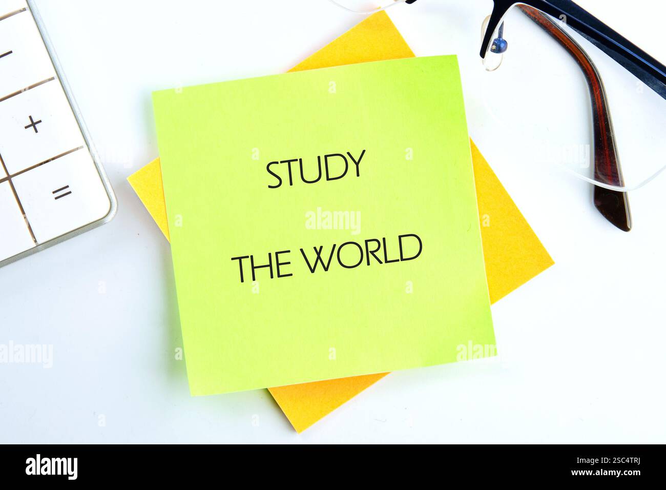 Bright sticky notes display the phrase Study the World, reflecting a ...