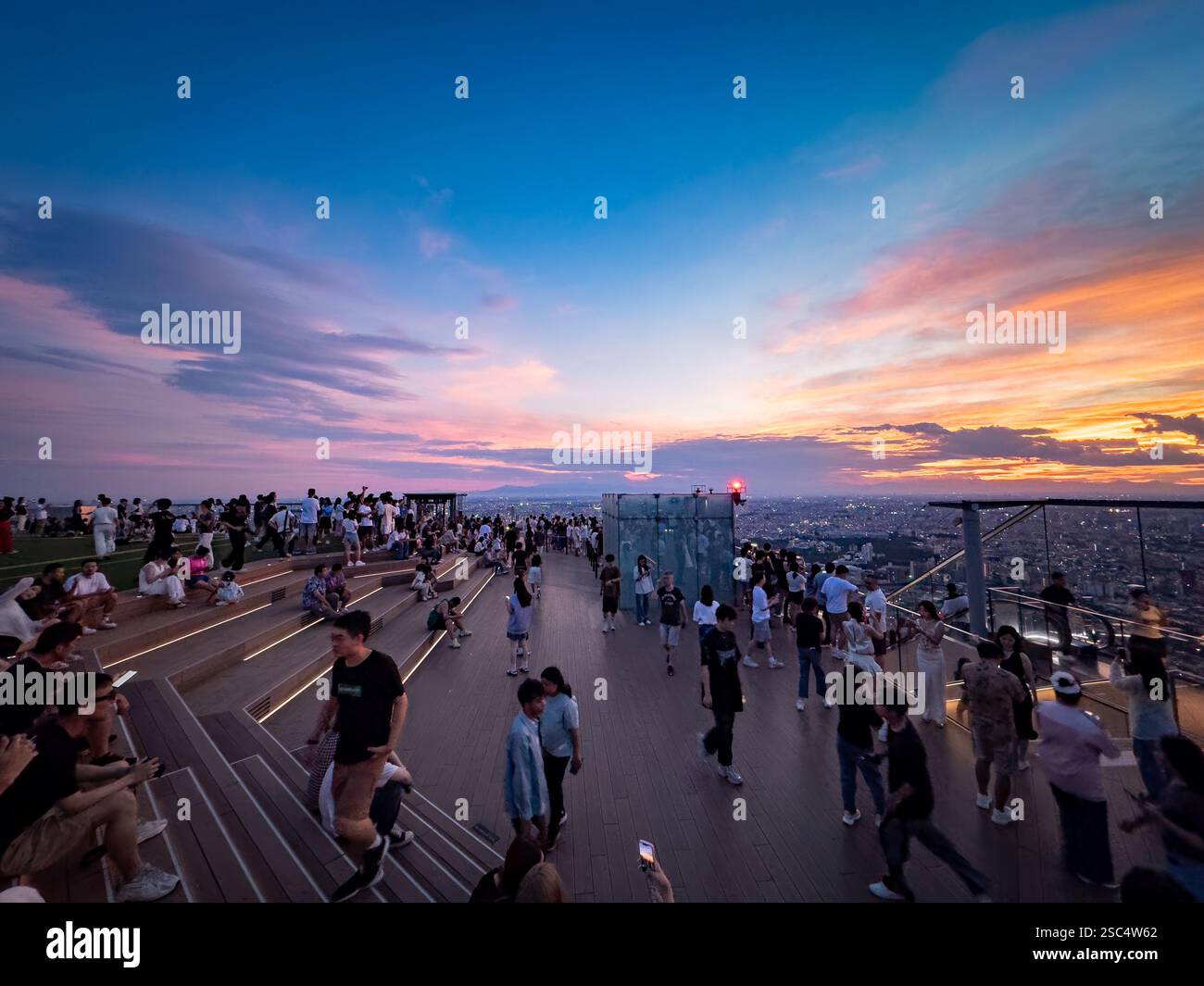Views of Tokyo from Shibuya Sky rooftop at sunset, in Shibuya, Tokyo ...