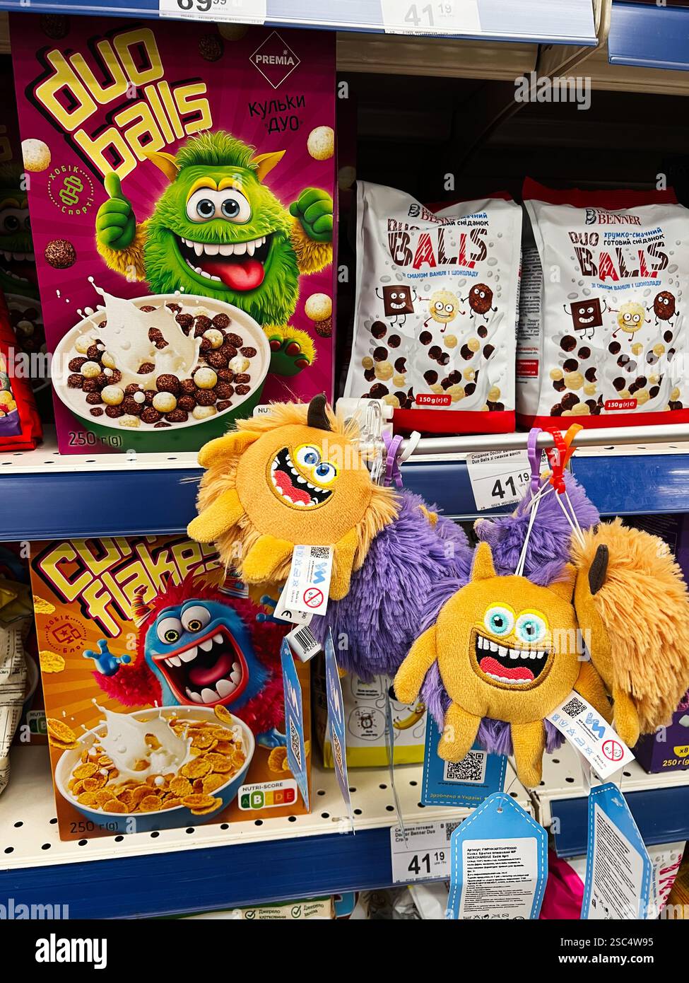 Kyiv, Ukraine - February 04, 2025: Colorful cereal and character-themed ...