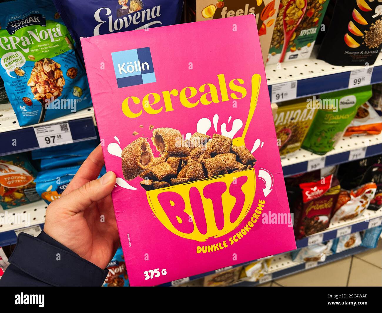 Kyiv, Ukraine - February 04, 2025: Breakfast cereal box showcasing ...