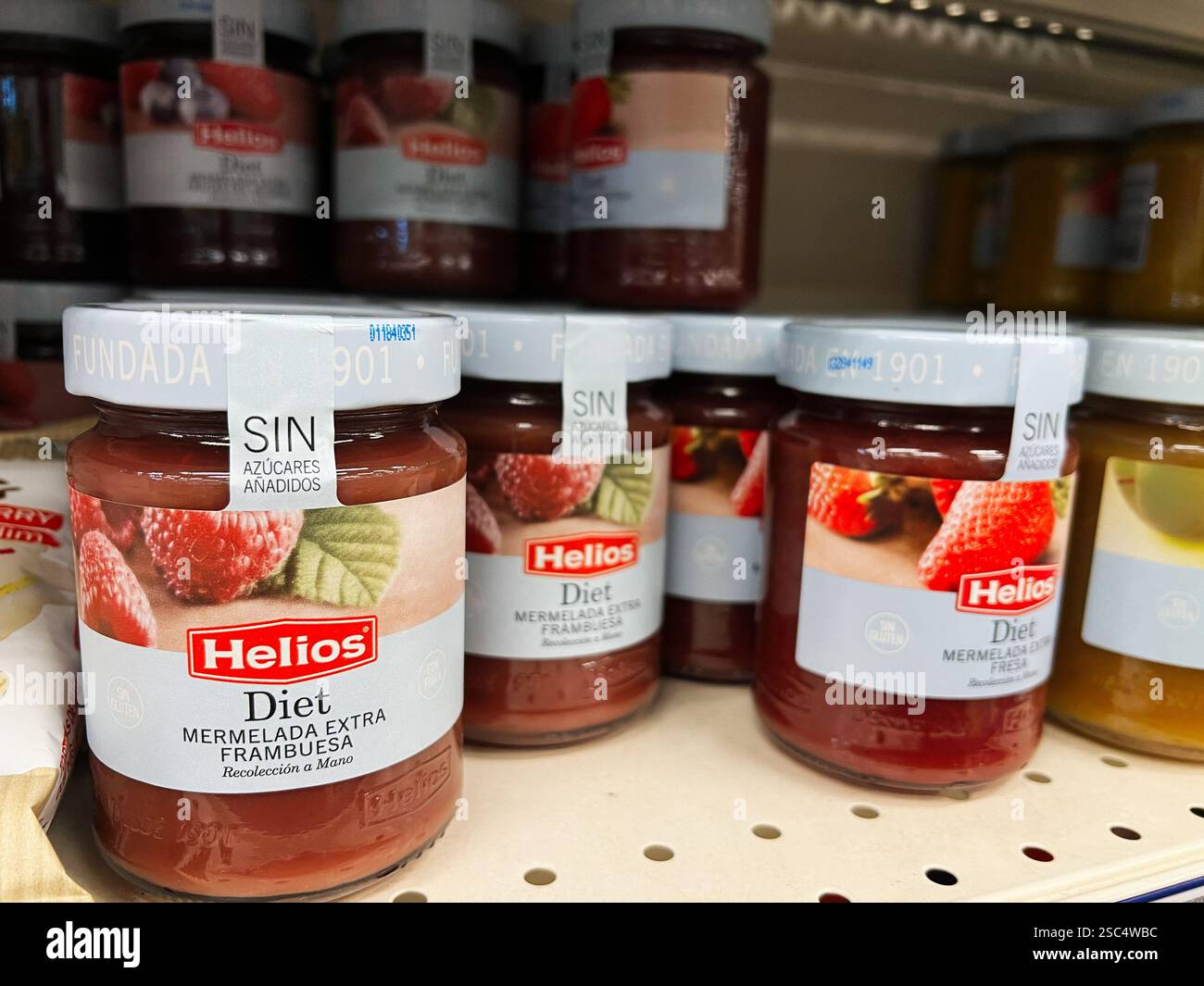 Kyiv, Ukraine - February 04, 2025: Sugar-free raspberry jam labeled ...