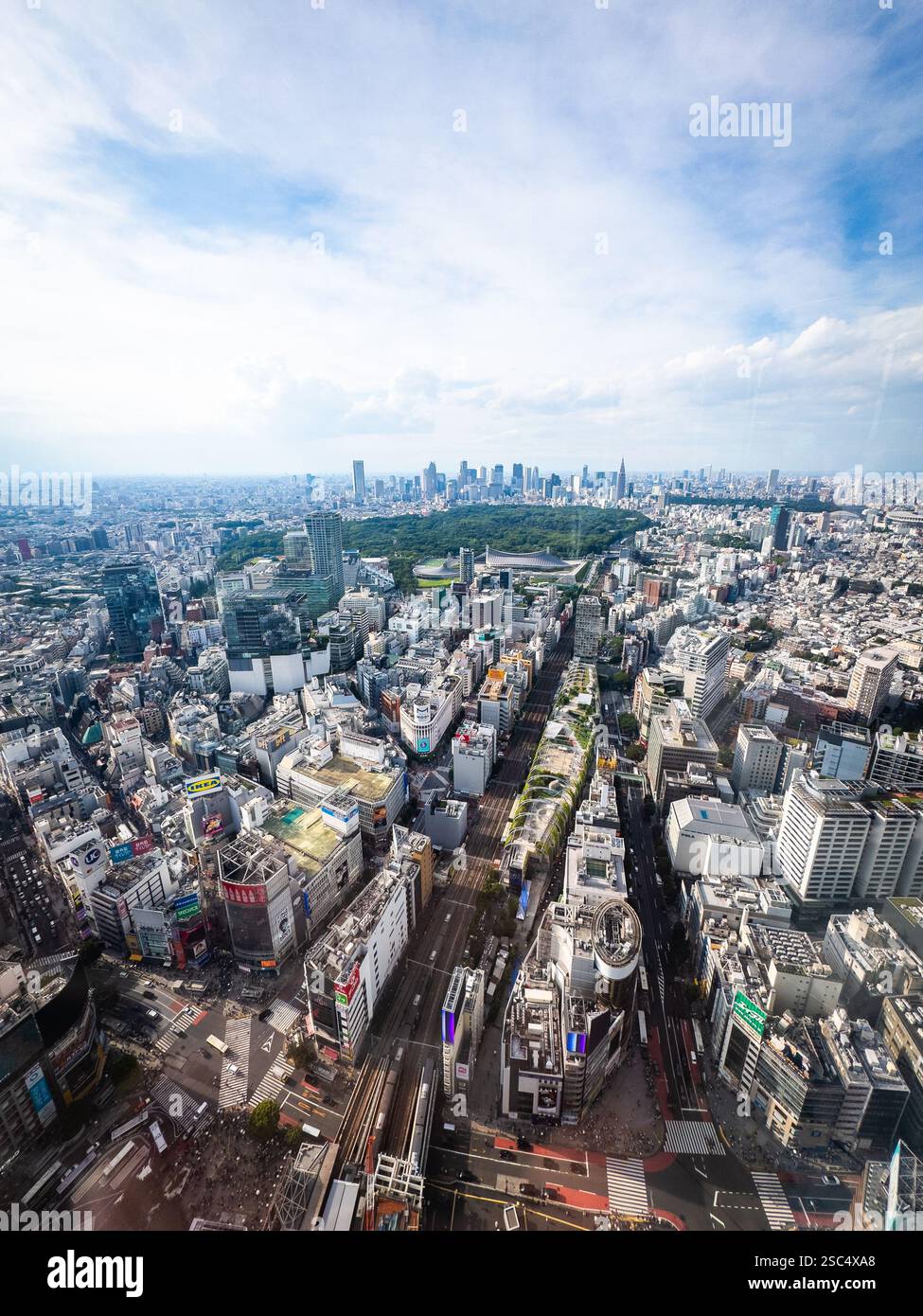Views of Tokyo from Shibuya Sky rooftop at sunset, in Shibuya, Tokyo ...