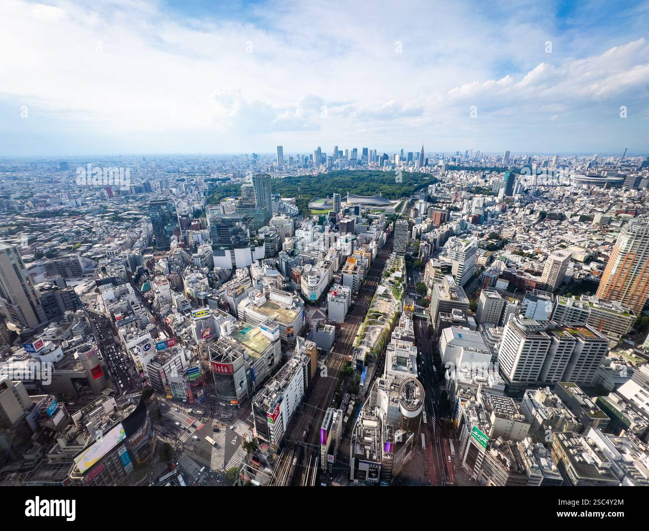 Views of Tokyo from Shibuya Sky rooftop at sunset, in Shibuya, Tokyo ...
