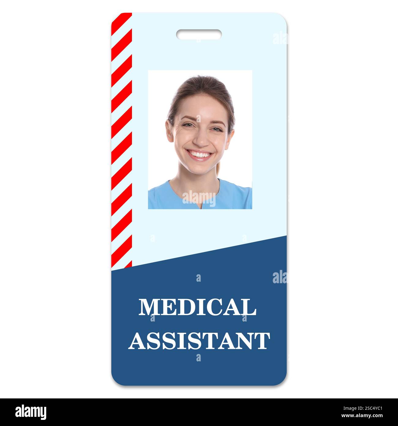 Medical assistant badge with photo of woman on white background Stock ...