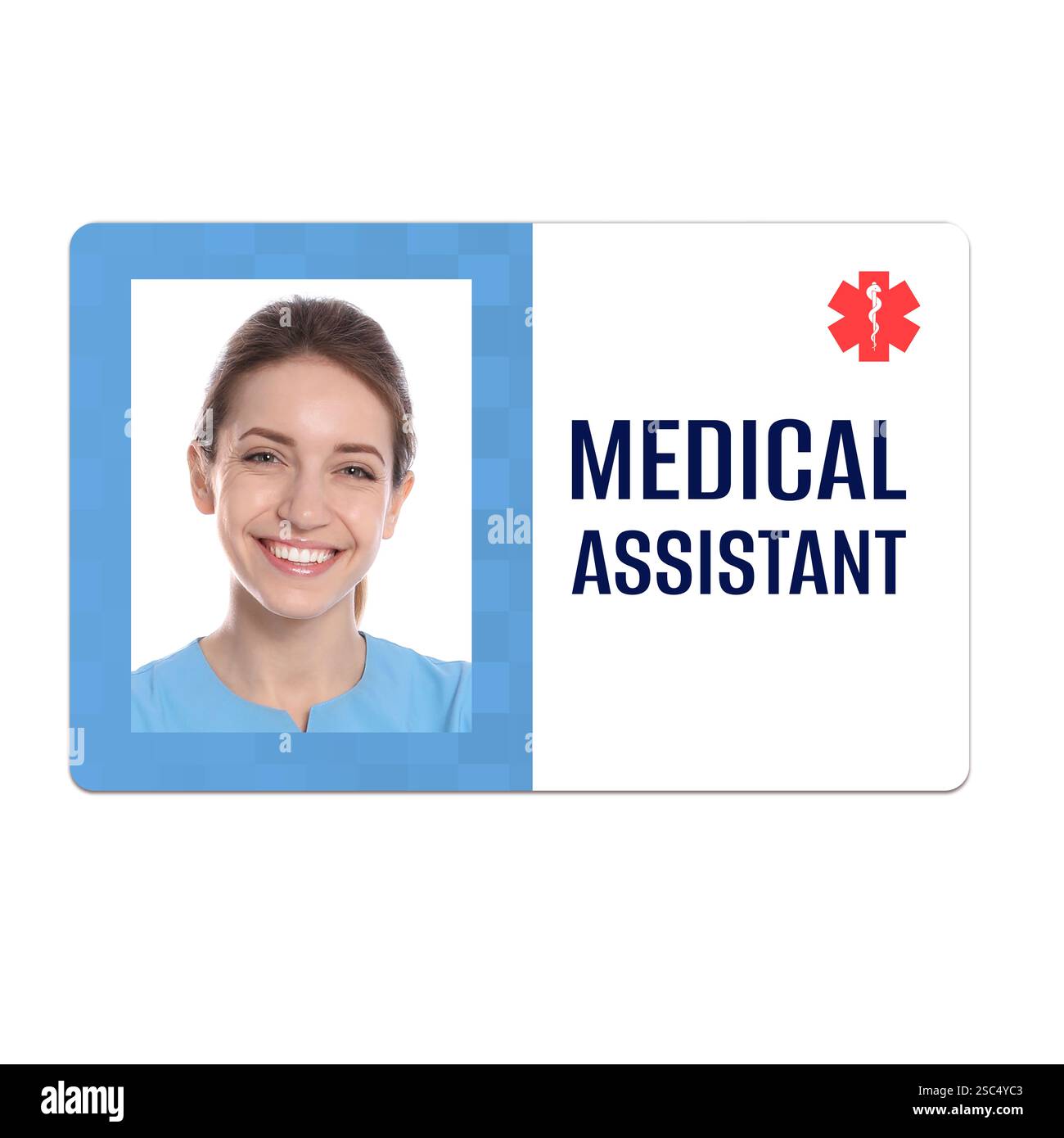 Medical assistant badge with photo of woman on white background Stock ...
