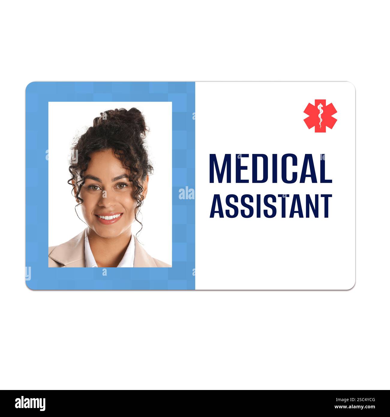 Medical assistant badge with photo of woman on white background Stock ...