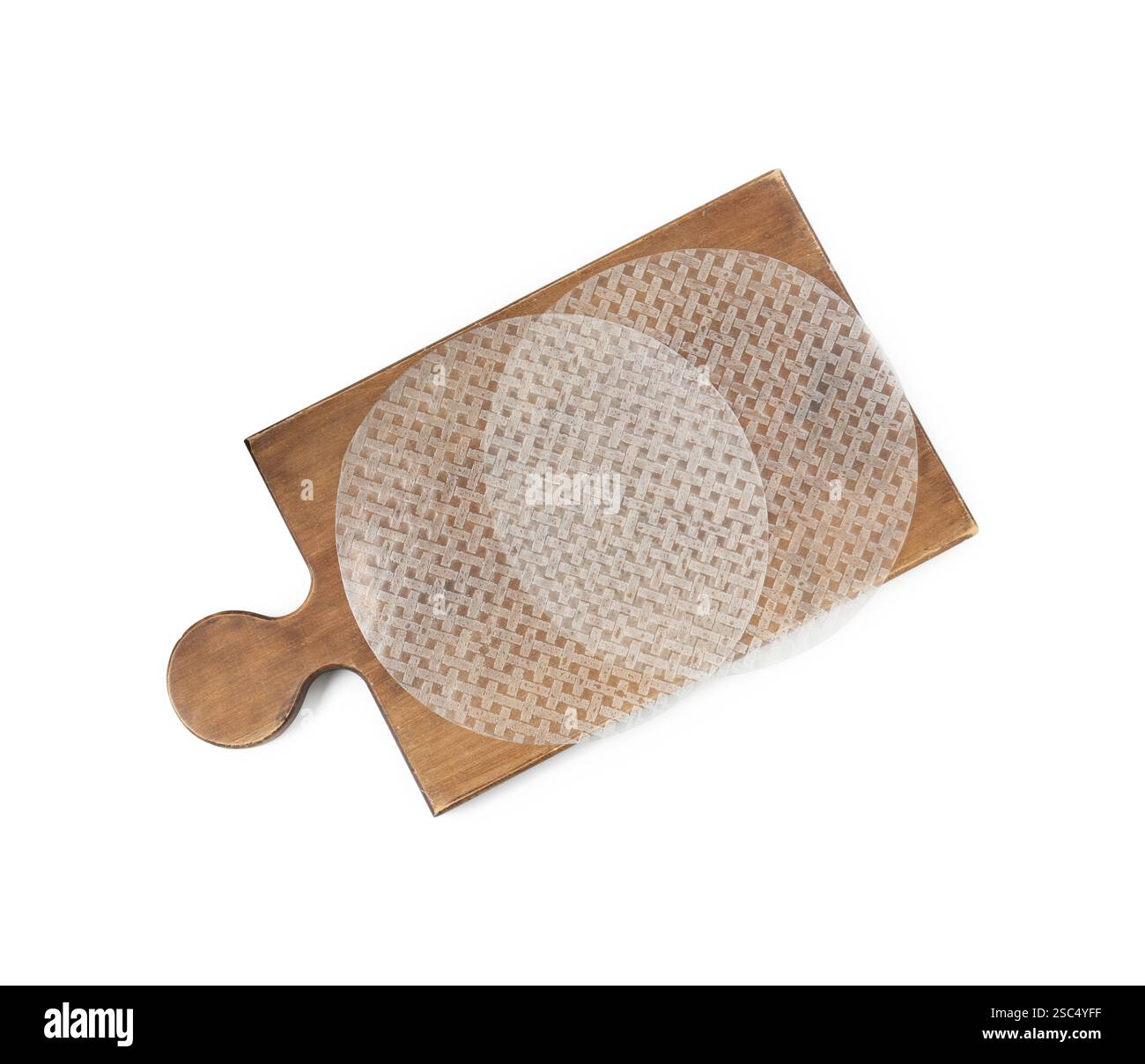 Edible rice paper isolated on white, top view Stock Photo - Alamy