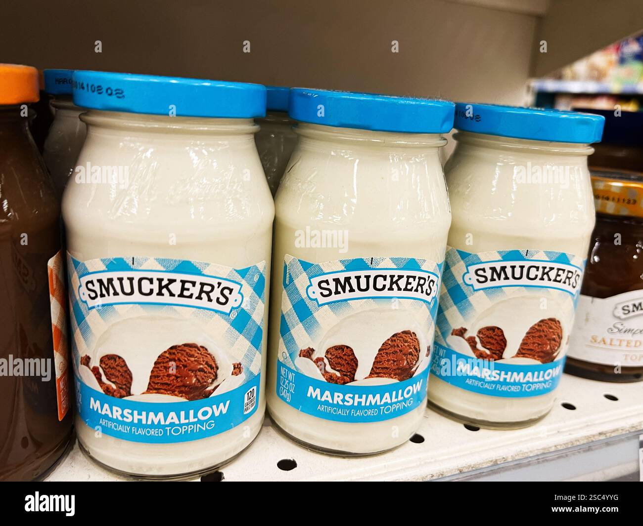 Kyiv, Ukraine - February 04, 2025: Three jars of marshmallow spread ...