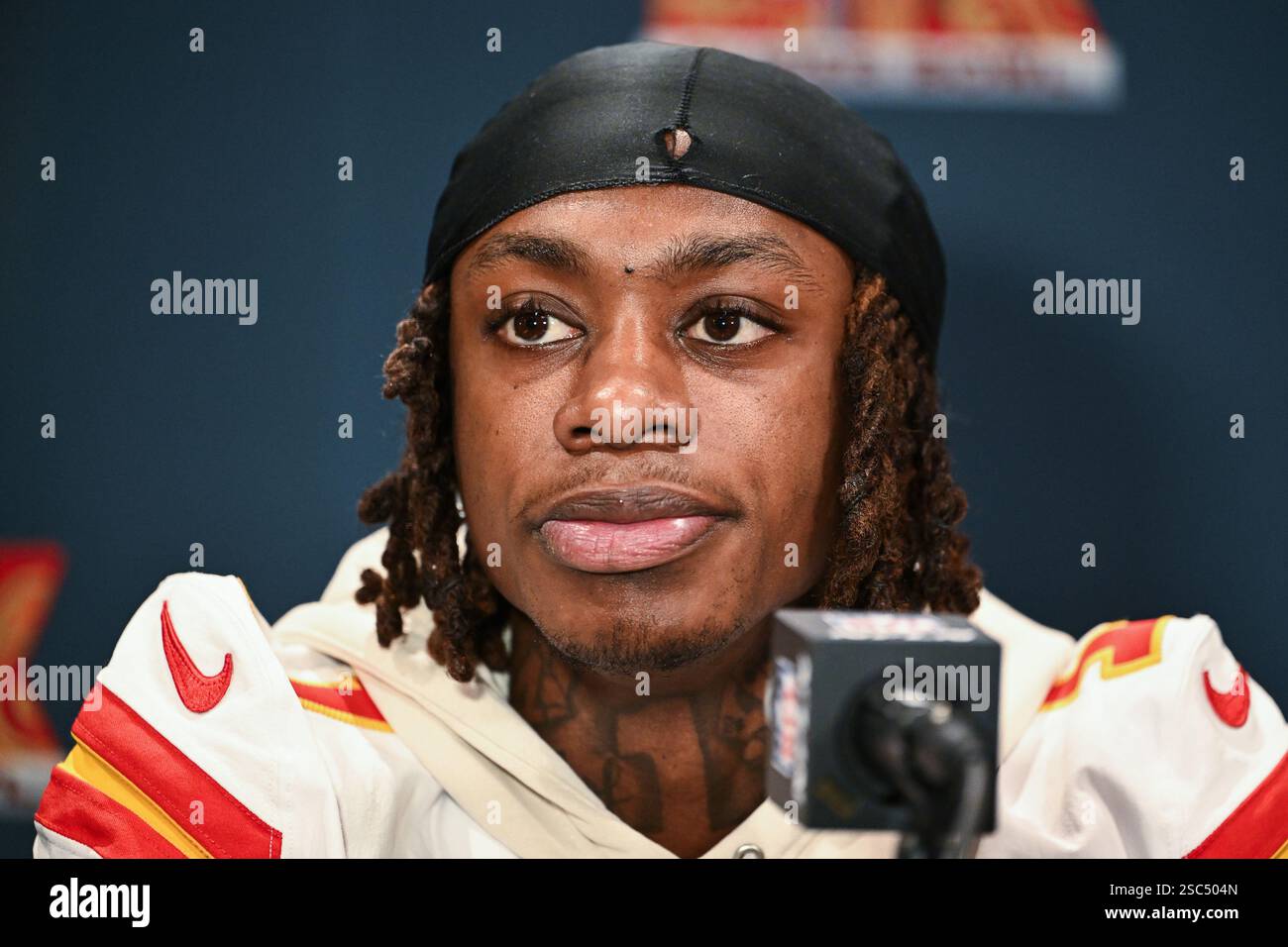 Kansas City Chiefs Wide Receiver, Xavier Worthy, during a media ...