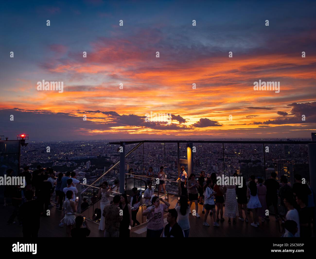 Views of Tokyo from Shibuya Sky rooftop at sunset, in Shibuya, Tokyo ...