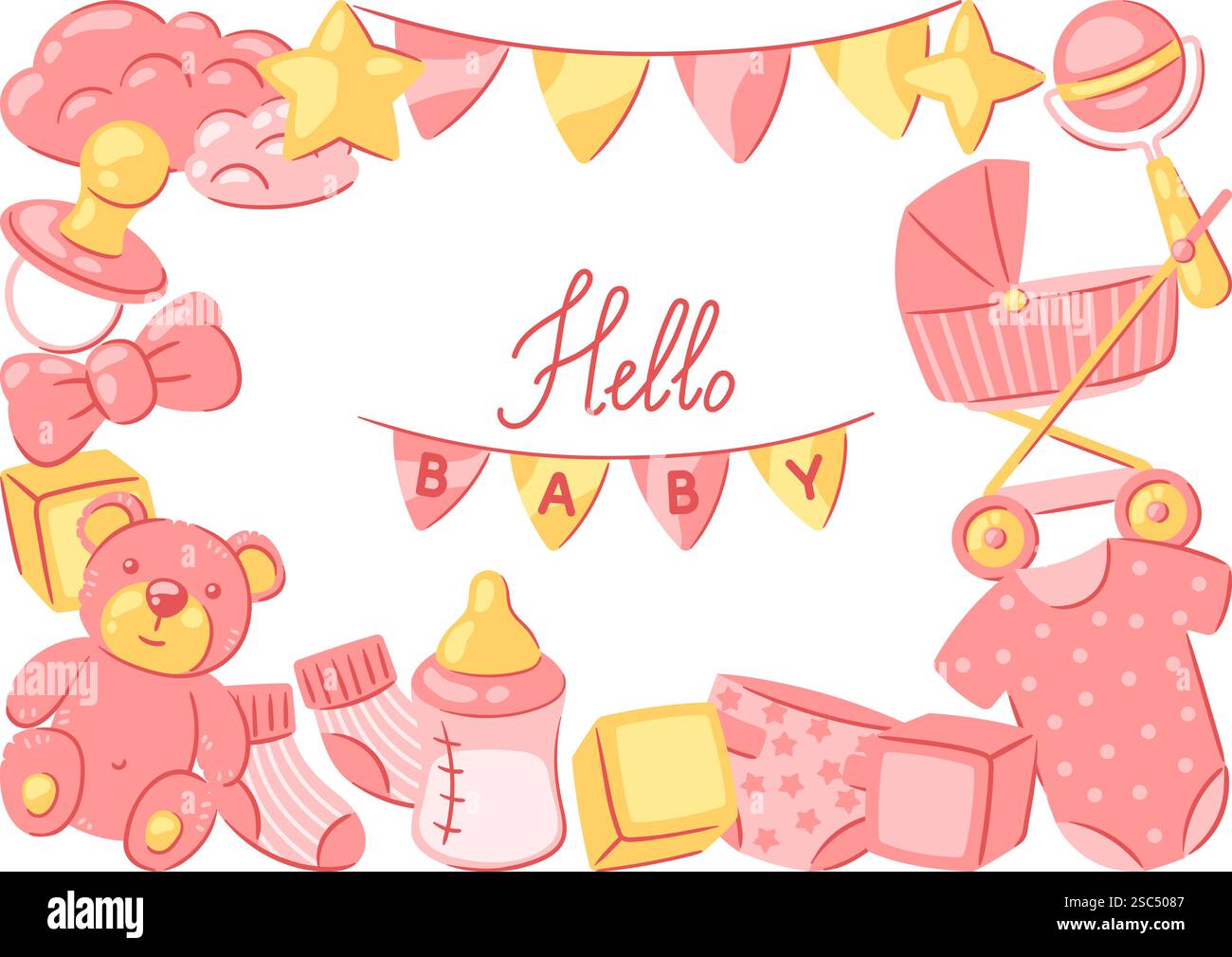 Baby shower frame. New born baby girl Happy Birthday Stock Vector Image ...