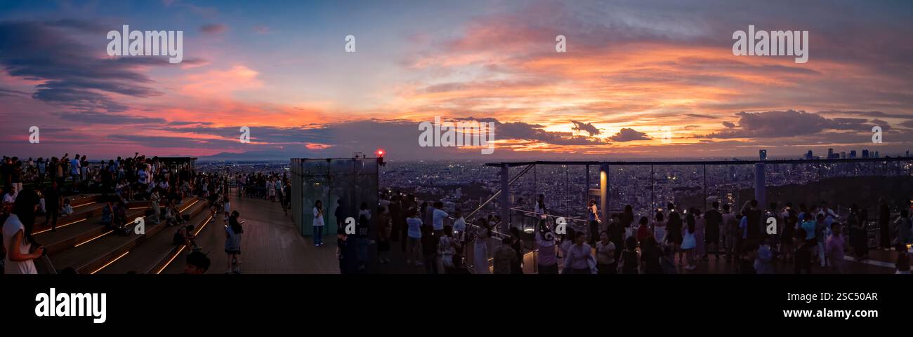 Views of Tokyo from Shibuya Sky rooftop at sunset, in Shibuya, Tokyo ...
