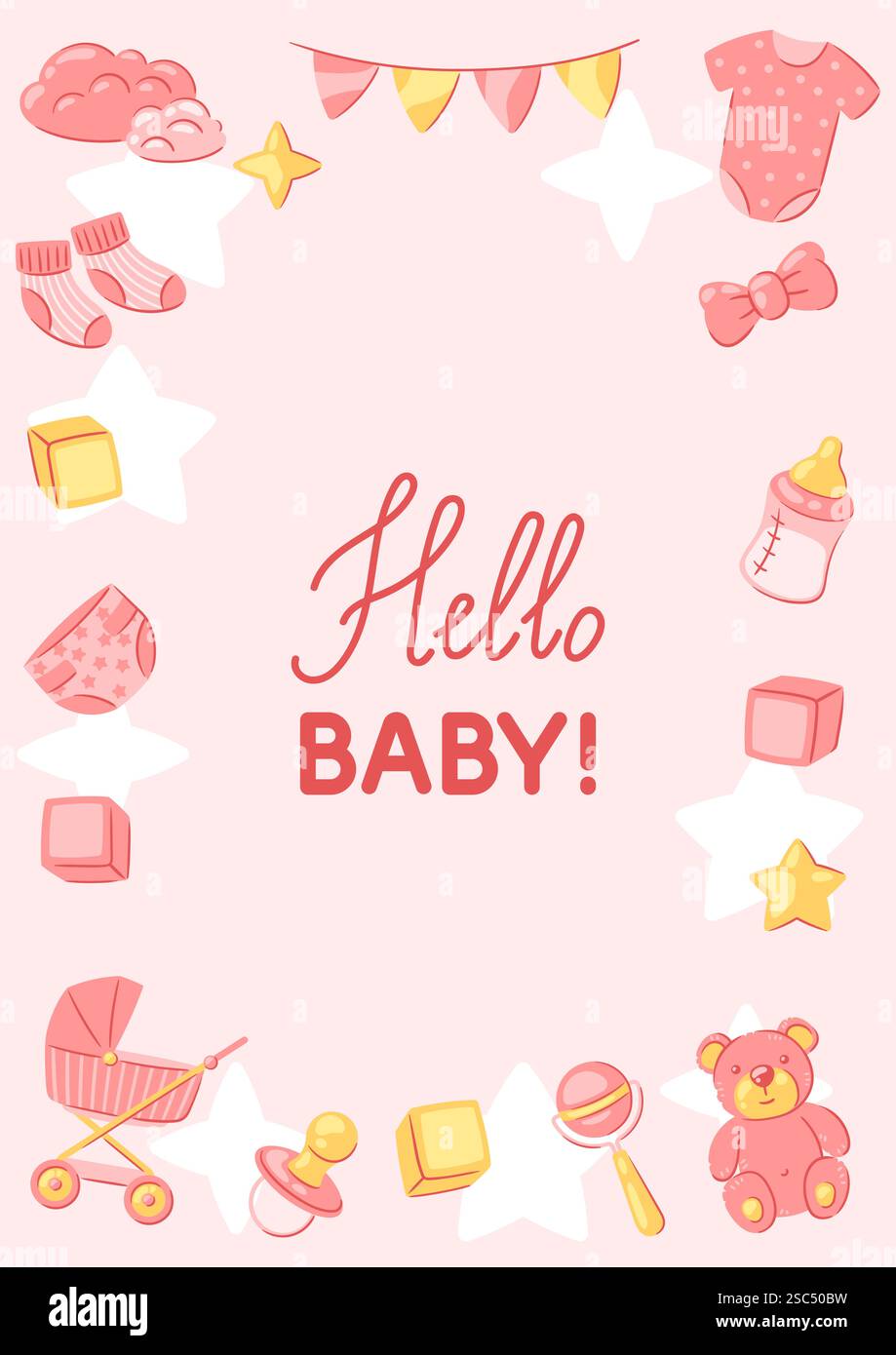 Baby shower frame. New born baby girl Happy Birthday Stock Vector Image ...