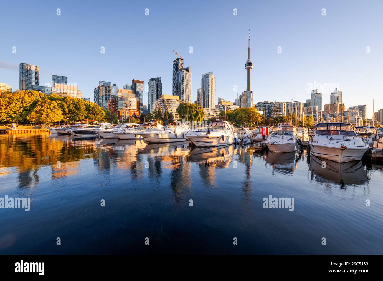 Toronto, Canada city skyline with Harbourfront at dawn on Lake Ontario ...