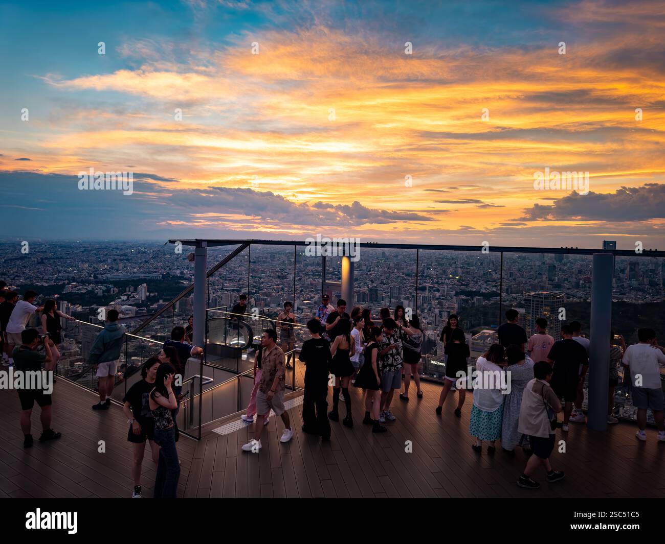 Views of Tokyo from Shibuya Sky rooftop at sunset, in Shibuya, Tokyo ...