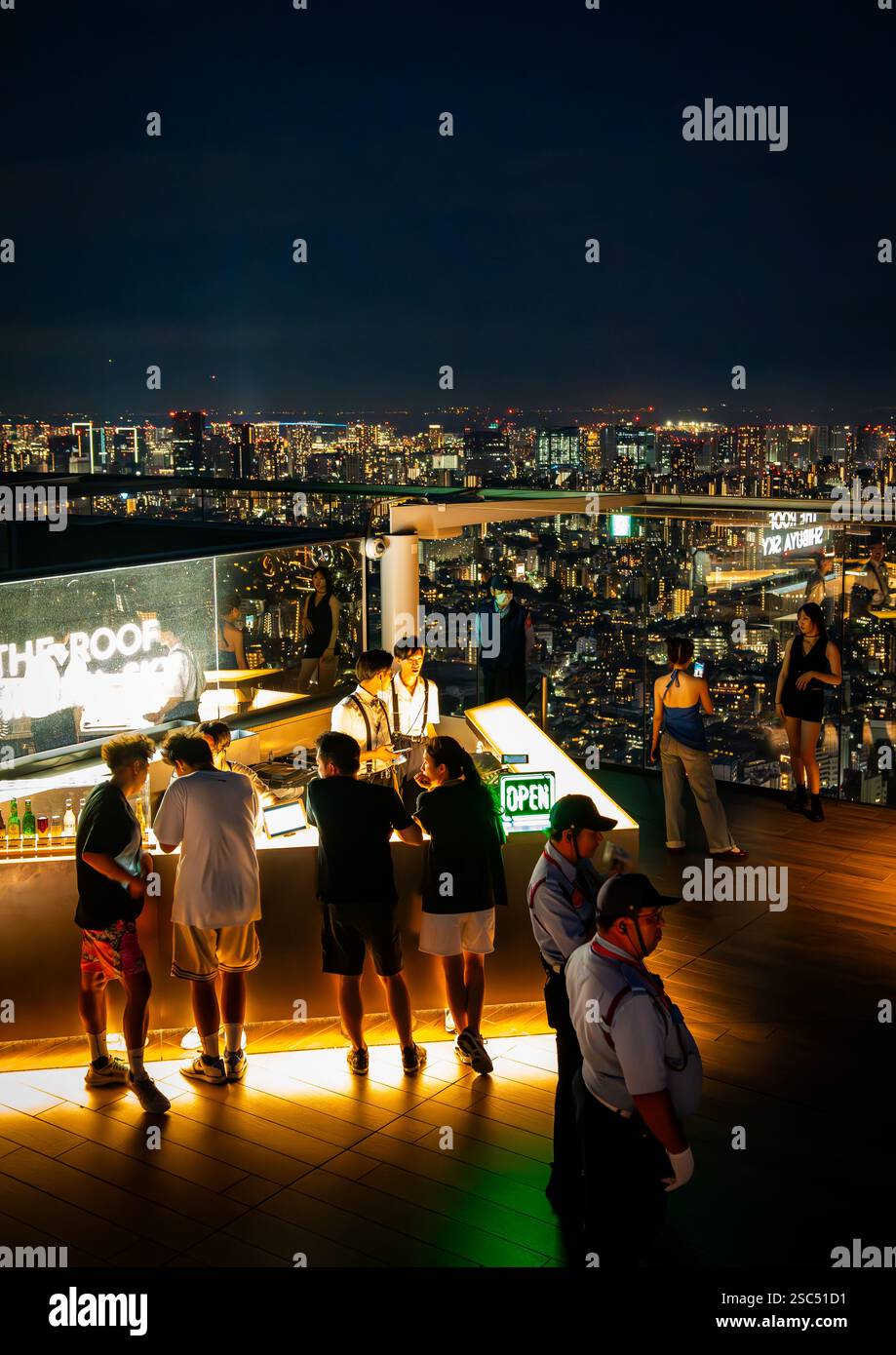 Views of Tokyo from Shibuya Sky rooftop at sunset, in Shibuya, Tokyo ...