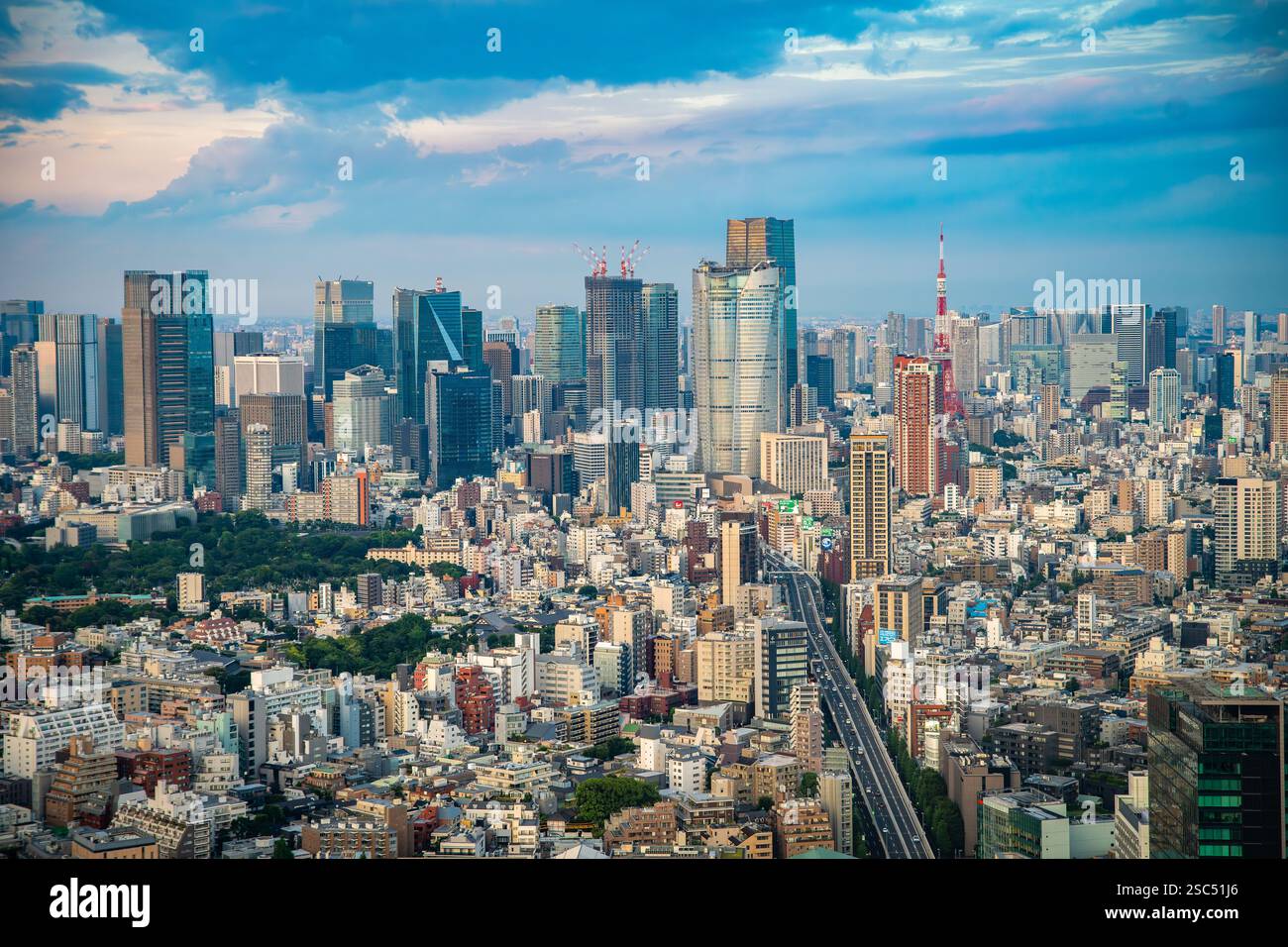 Views of Tokyo from Shibuya Sky rooftop at sunset, in Shibuya, Tokyo ...