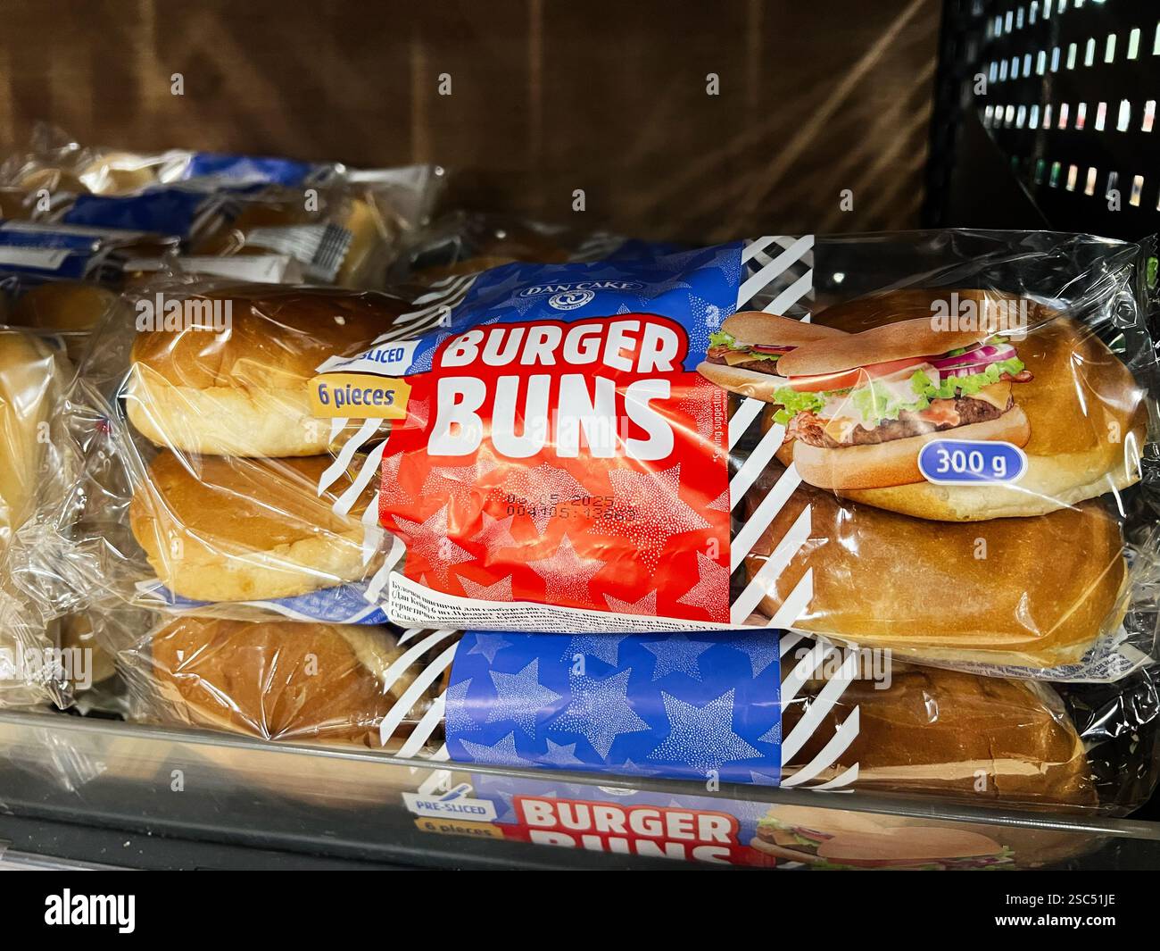 Kyiv, Ukraine - February 04, 2025: Burger buns wrapped in plastic ...