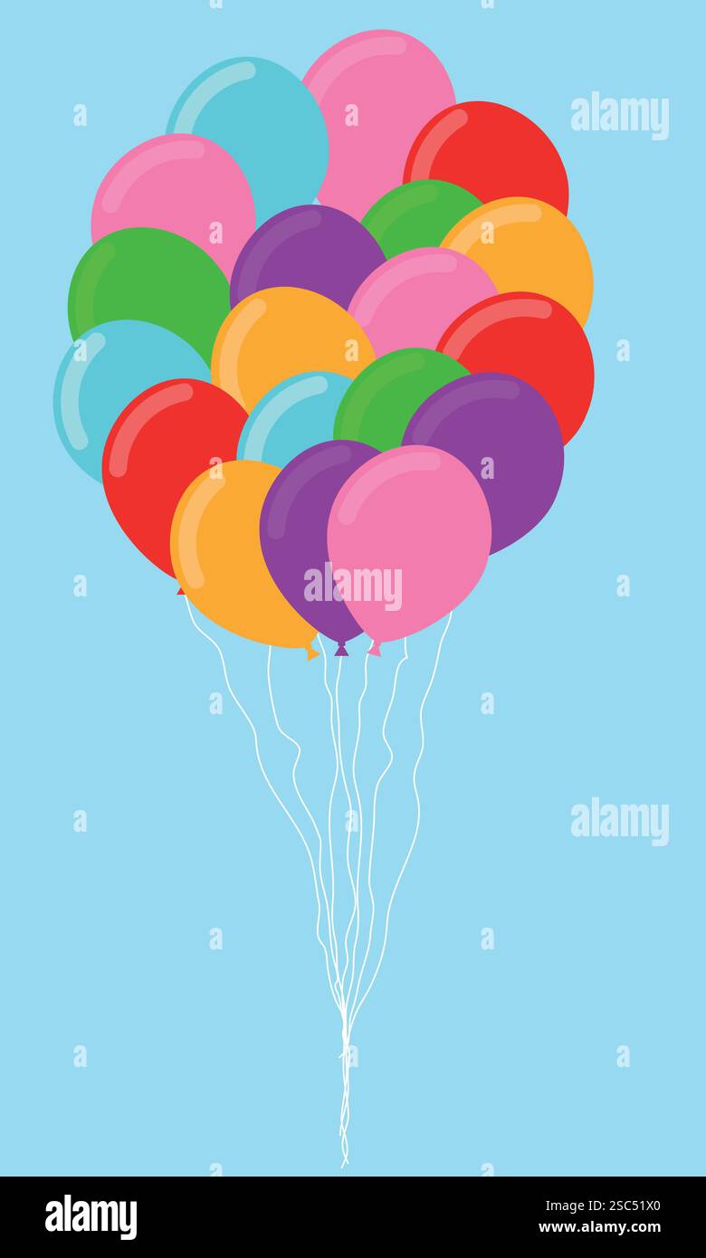 Bunch of balloons against a blue background, party invitation design ...