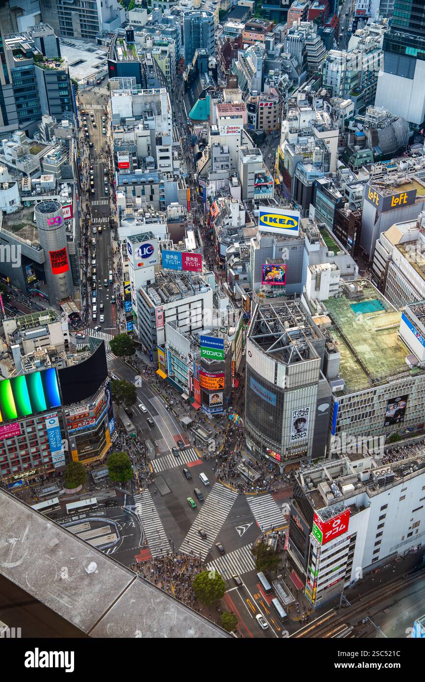 Views of Tokyo from Shibuya Sky rooftop at sunset, in Shibuya, Tokyo ...