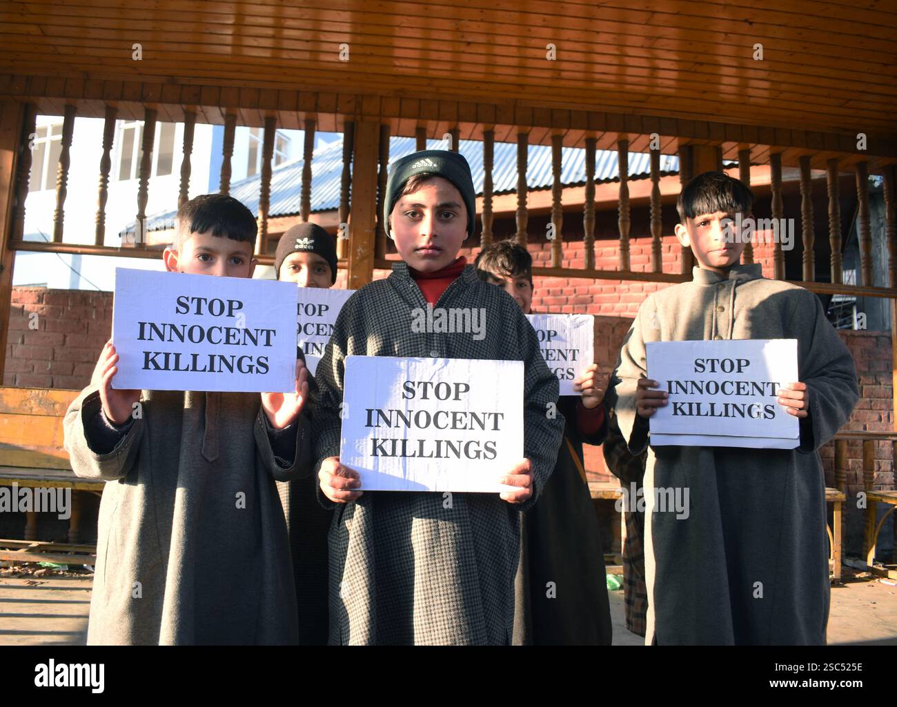 On February 5, 2025, children in Pakherpora, Kashmir, held a peaceful ...