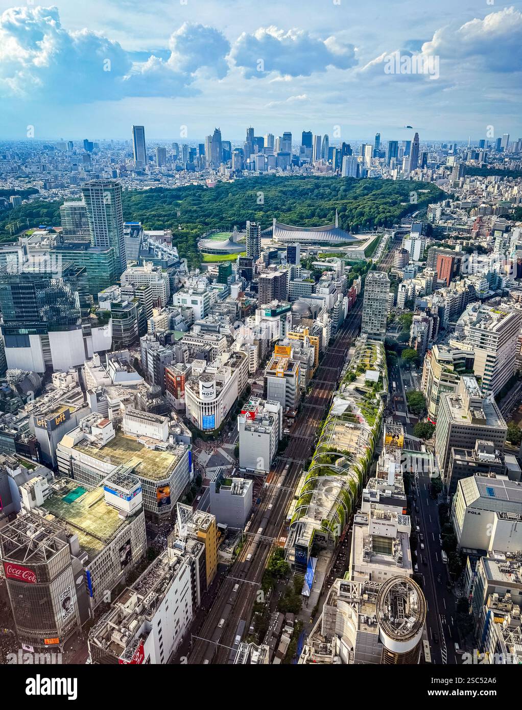 Views of Tokyo from Shibuya Sky rooftop at sunset, in Shibuya, Tokyo ...