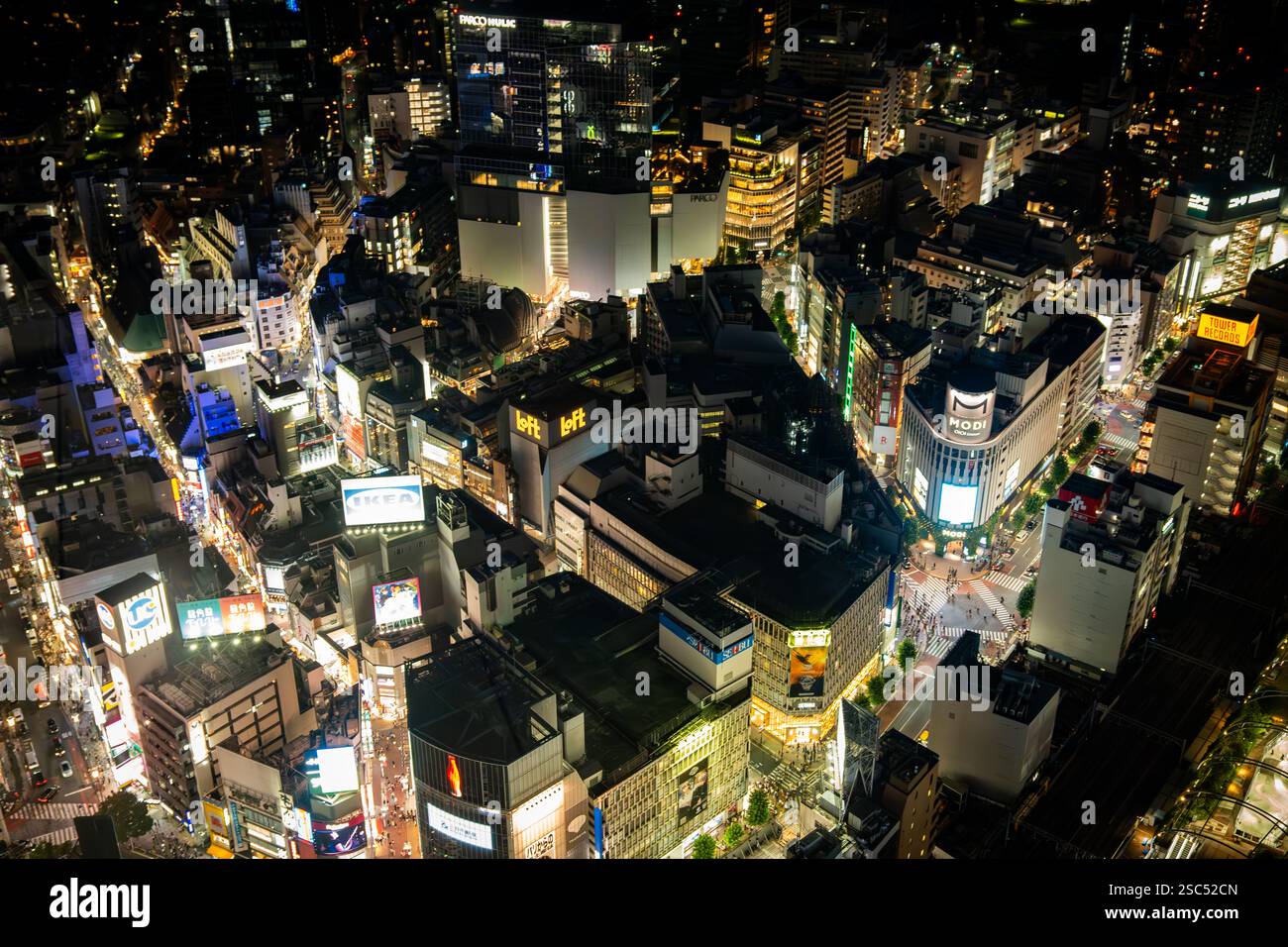 Views of Tokyo from Shibuya Sky rooftop at sunset, in Shibuya, Tokyo ...