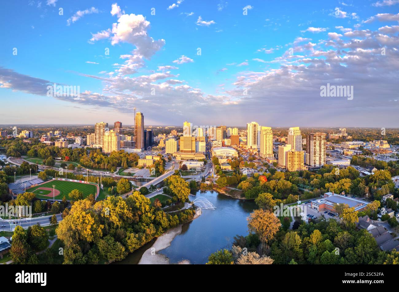 London, Ontario, Canada downtown city skyline on the Thames River at ...
