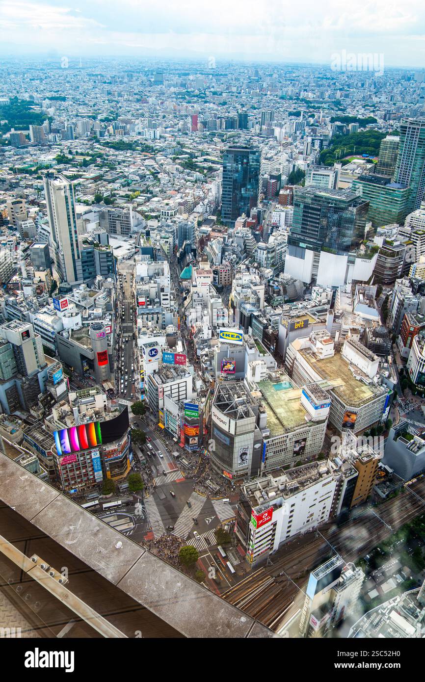 Views of Tokyo from Shibuya Sky rooftop at sunset, in Shibuya, Tokyo ...