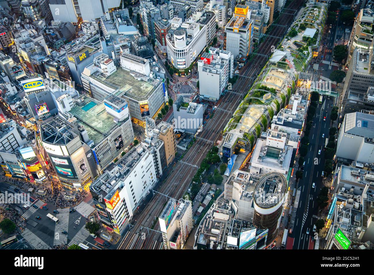 Views of Tokyo from Shibuya Sky rooftop at sunset, in Shibuya, Tokyo ...