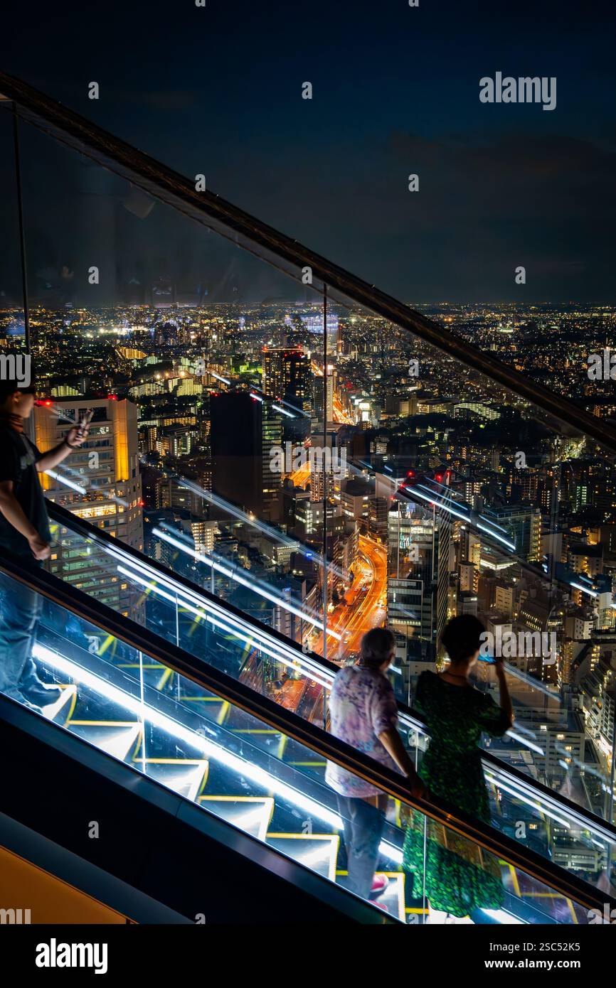 Views of Tokyo from Shibuya Sky rooftop at sunset, in Shibuya, Tokyo ...