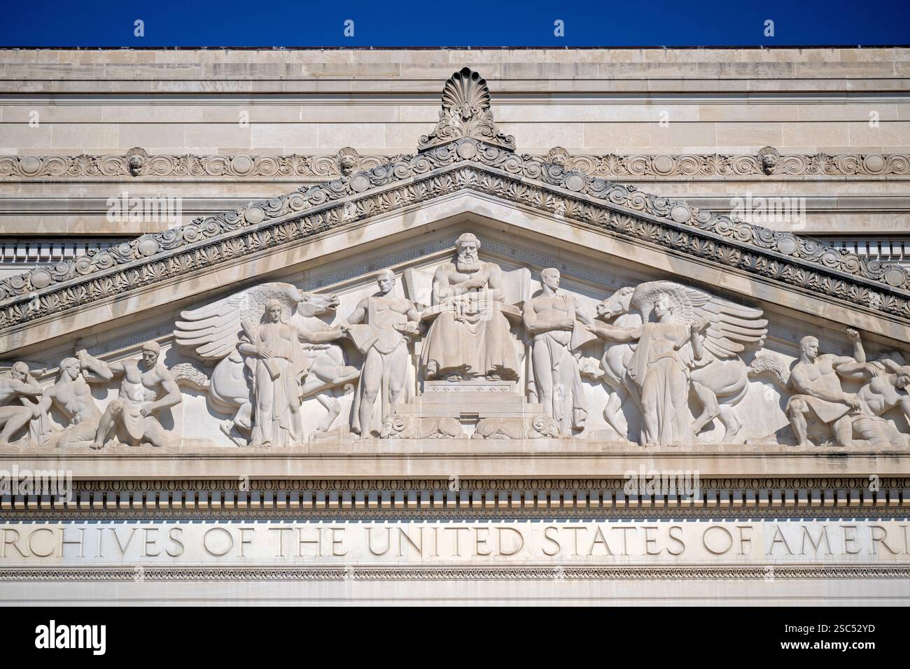 WASHINGTON DC — The Recorder of the Archives, a limestone pediment ...