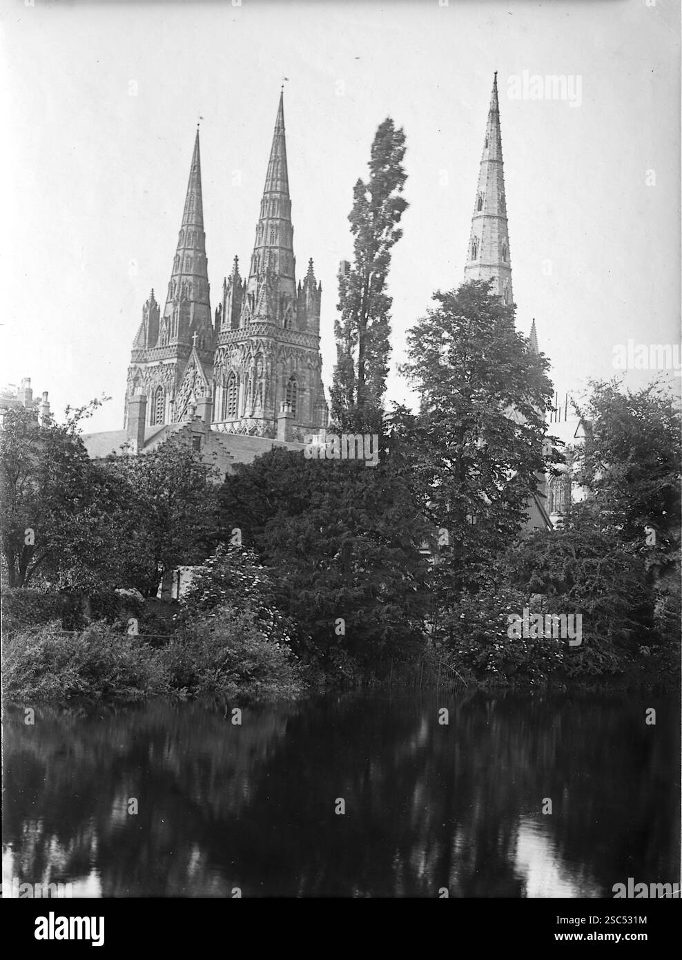 A view of the spires, Lichfield Cathedral, the only medieval cathedral ...
