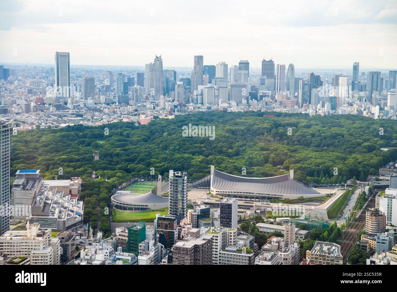 Views of Tokyo from Shibuya Sky rooftop at sunset, in Shibuya, Tokyo ...