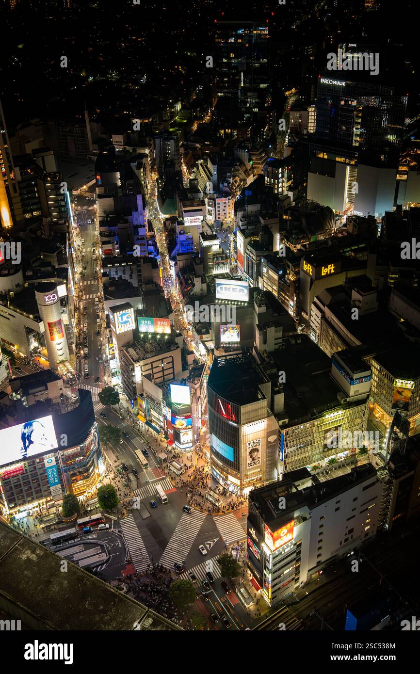 Views of Tokyo from Shibuya Sky rooftop at sunset, in Shibuya, Tokyo ...