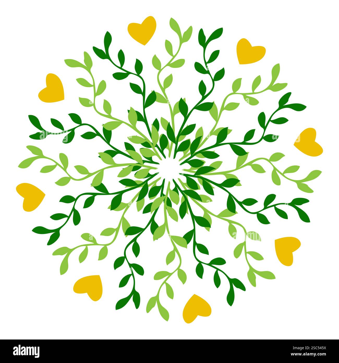 Intricate circular design featuring green leaves and yellow hearts in a ...