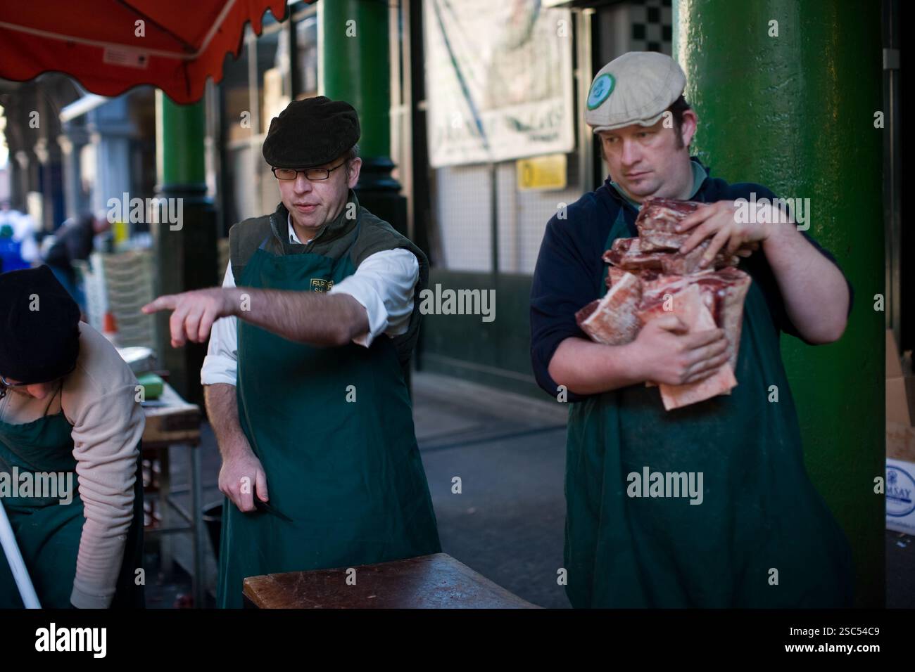 Farmer Andrew Sharp with meat in his cold store at Borough Market ...