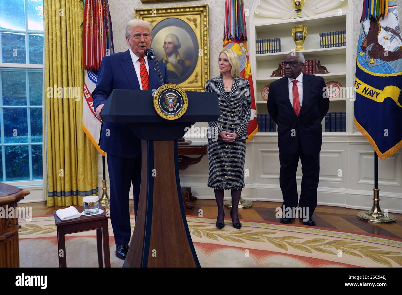 President Donald Trump welcomes Pam Bondi before she is sworn in as ...