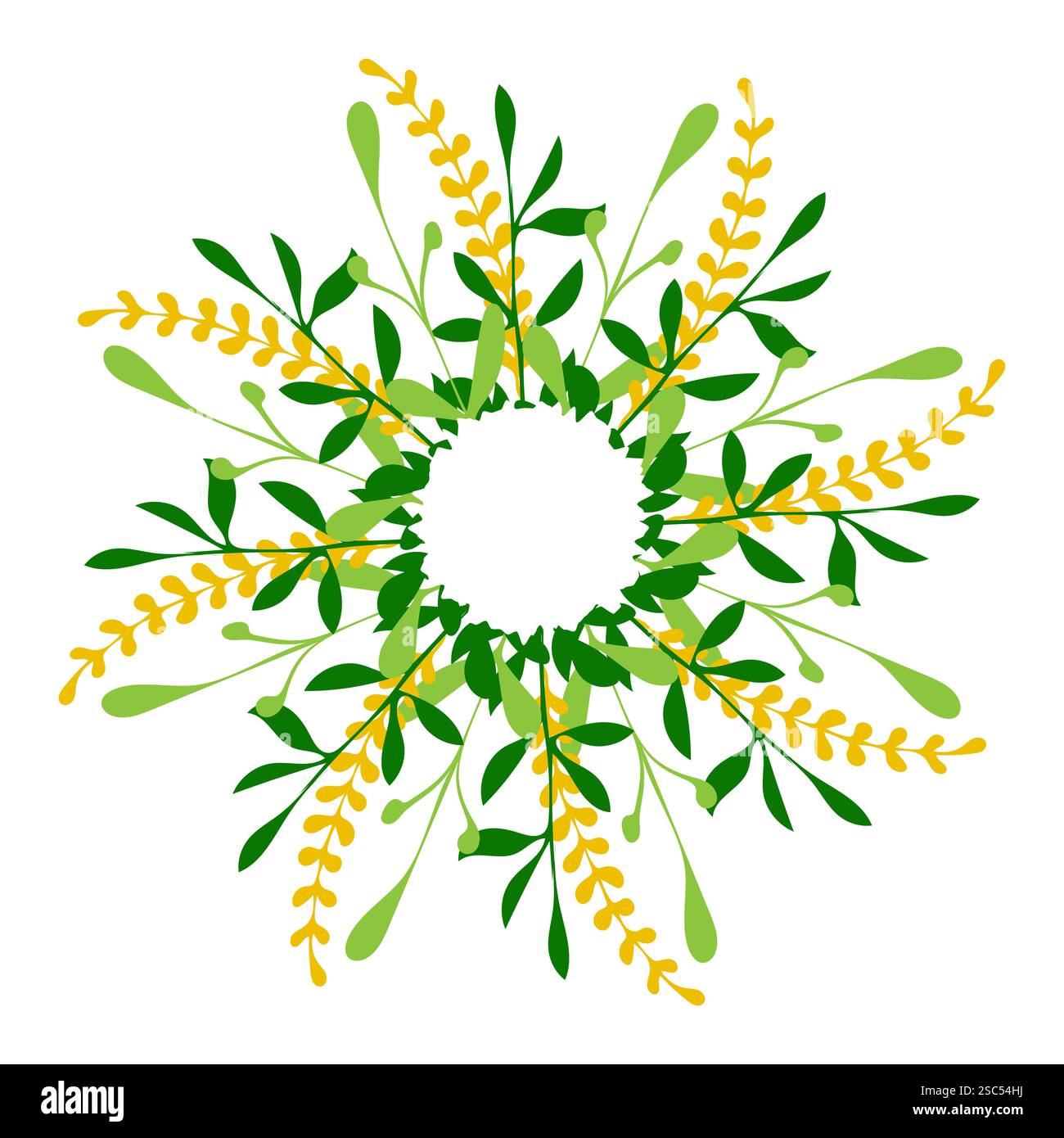 Intricate circular design featuring green leaves and yellow hearts in a ...